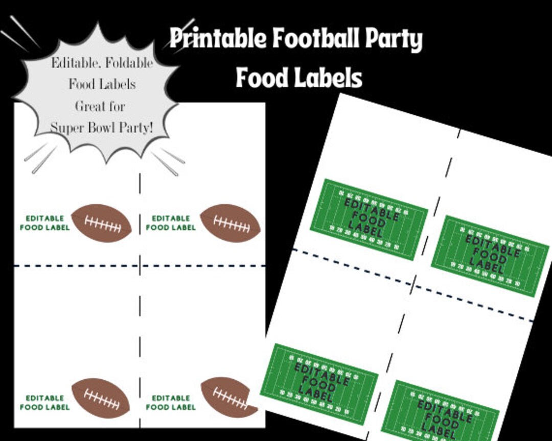 Football Party Food Labels, Editable, Instant Download, Foldable Tent ...