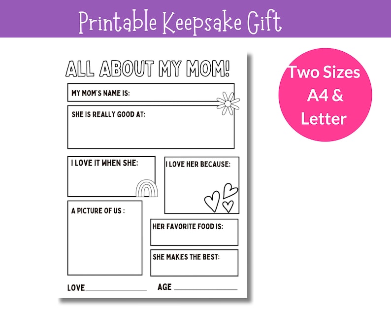 Mother's Day Gift All About Mom Printable All About My Mom Printable ...