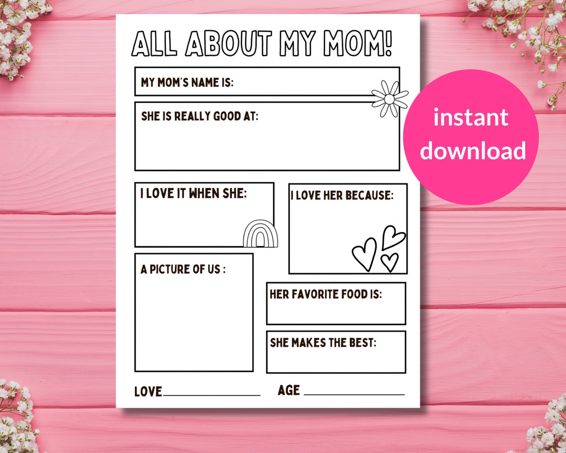 Mother's Day Gift All About Mom Printable All About My Mom Printable ...