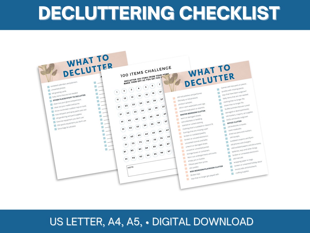 Simple Decluttering Checklist, Printable Decluttering List, Home ...