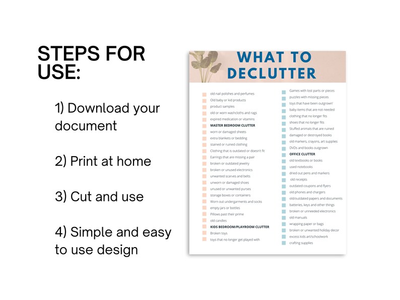 Simple Decluttering Checklist, Printable Decluttering List, Home ...