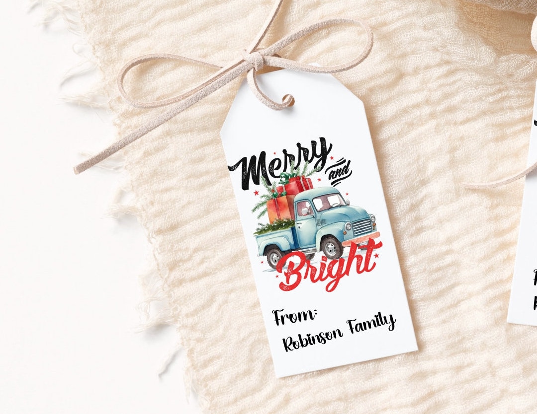 Printable Merry & Bright Christmas Gift Tag, Editable Christmas Bag Tag ...