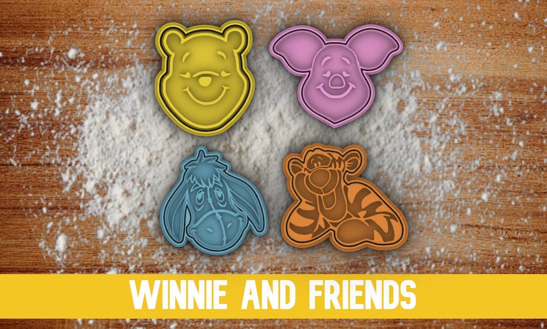 Set of 4 Winnie and Tigger Cookie Cutter and Embosser Stamps, 8cm ...
