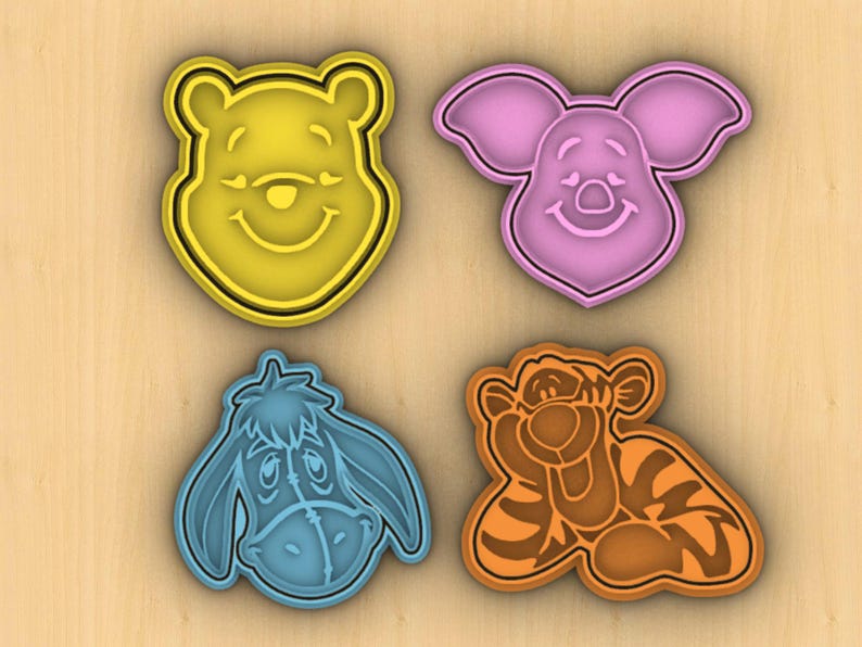 Set of 4 Winnie and Tigger Cookie Cutter and Embosser Stamps, 8cm ...