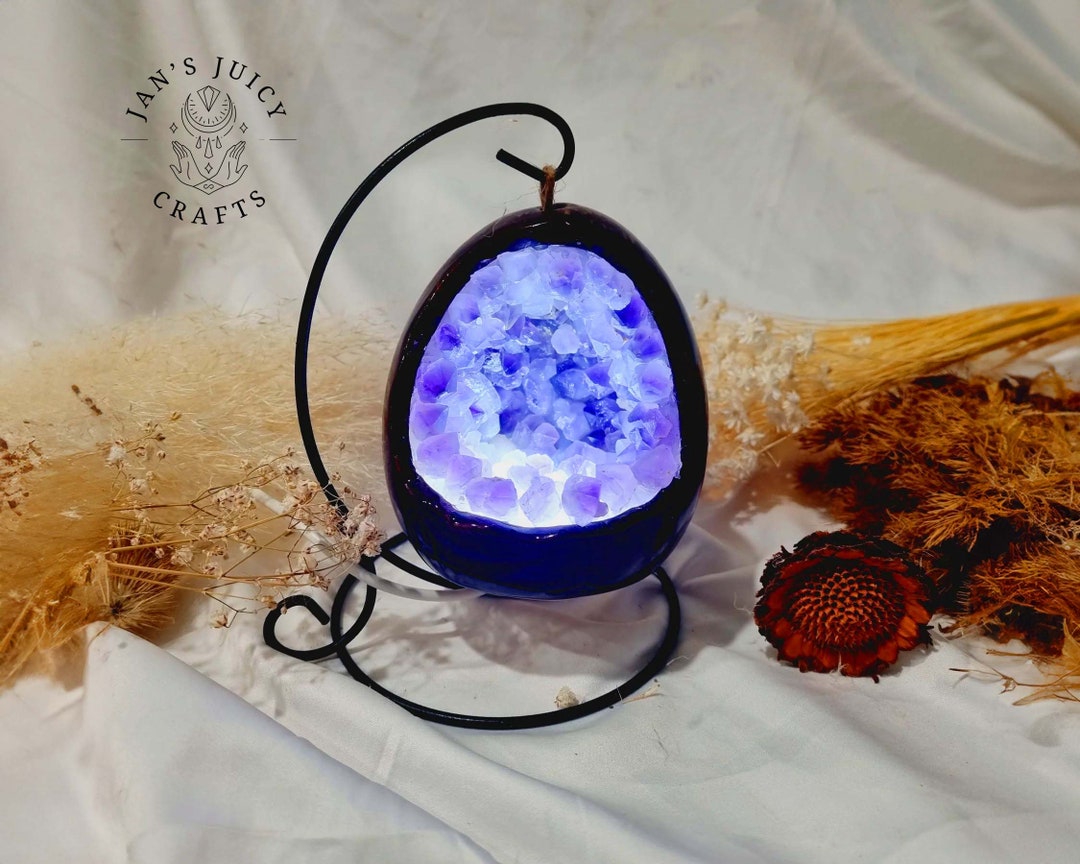 Amethyst Crystal Geode Lamp, Unique Gift, Amethyst Moss, Mushroom Night ...
