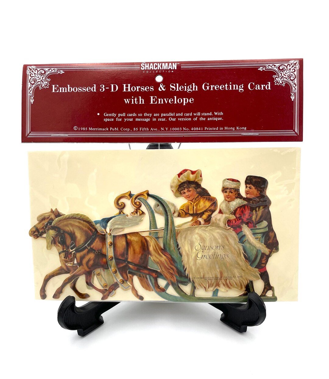 Vintage Shackman Die Cut 3D Embossed Horses & Sleigh Greeting Card ...