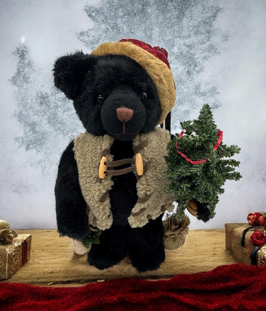 Vintage Kodie Hollybeary Christmas Tree Black Bear Standing Plush ...