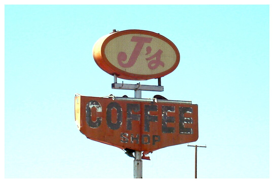 Vintage J's Coffee Shop Neon Sign Photograph Print: Central Valley ...
