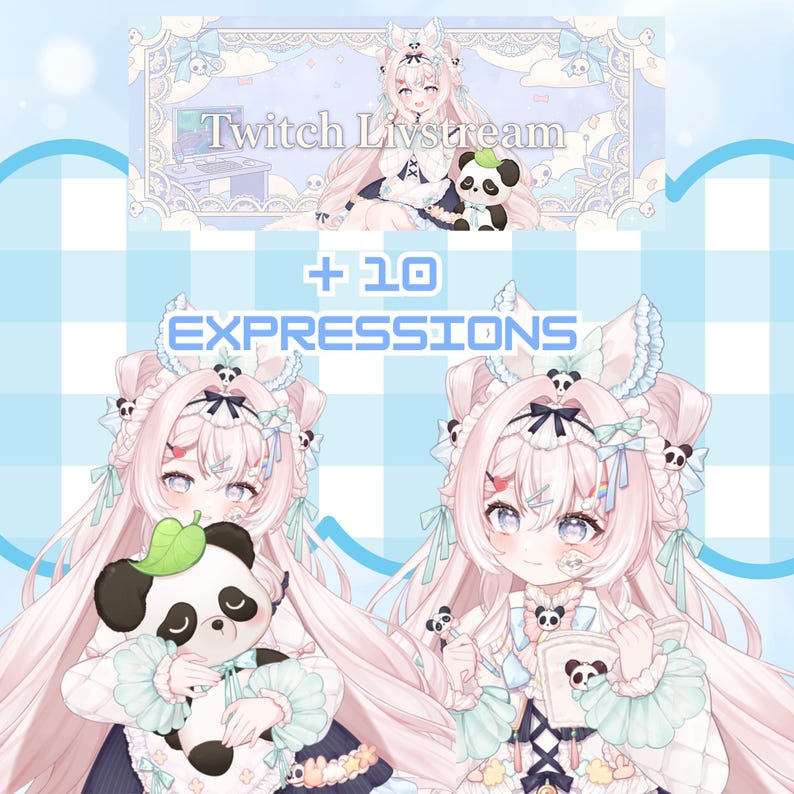 Panda Cake Girl Vtuber Model, Fully Rigged 2D Chibi, Twitch Emotes (PDF ...