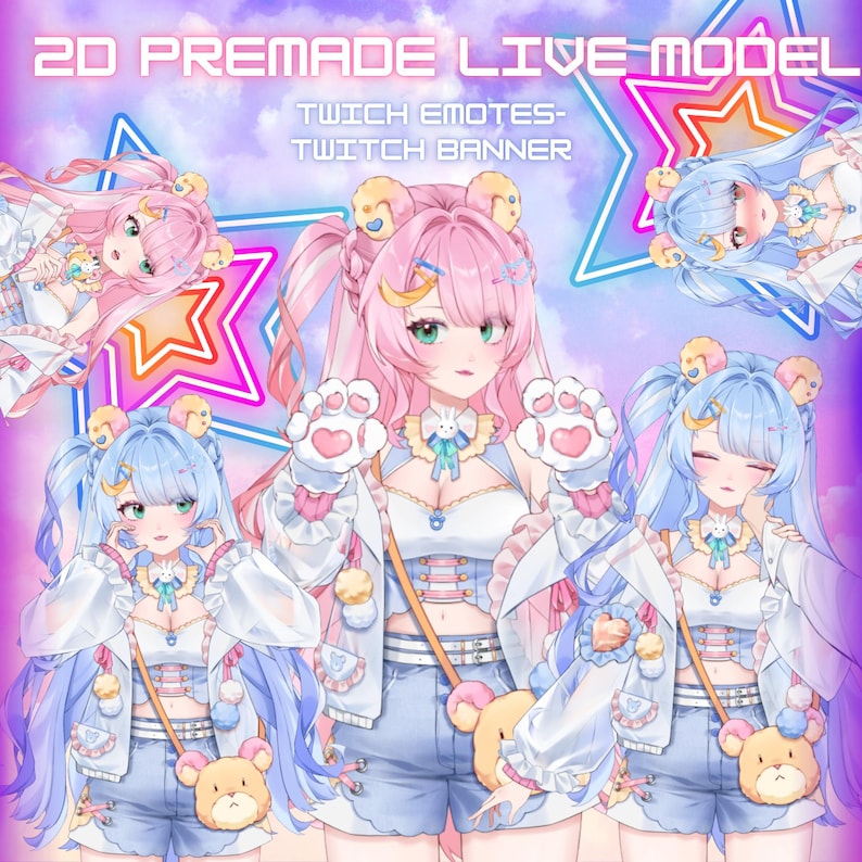 Modello Vtuber 2D prefabbricato dal vivo/Completamente truccato-Twitch Stream-Streamer-Orso-HQ ...