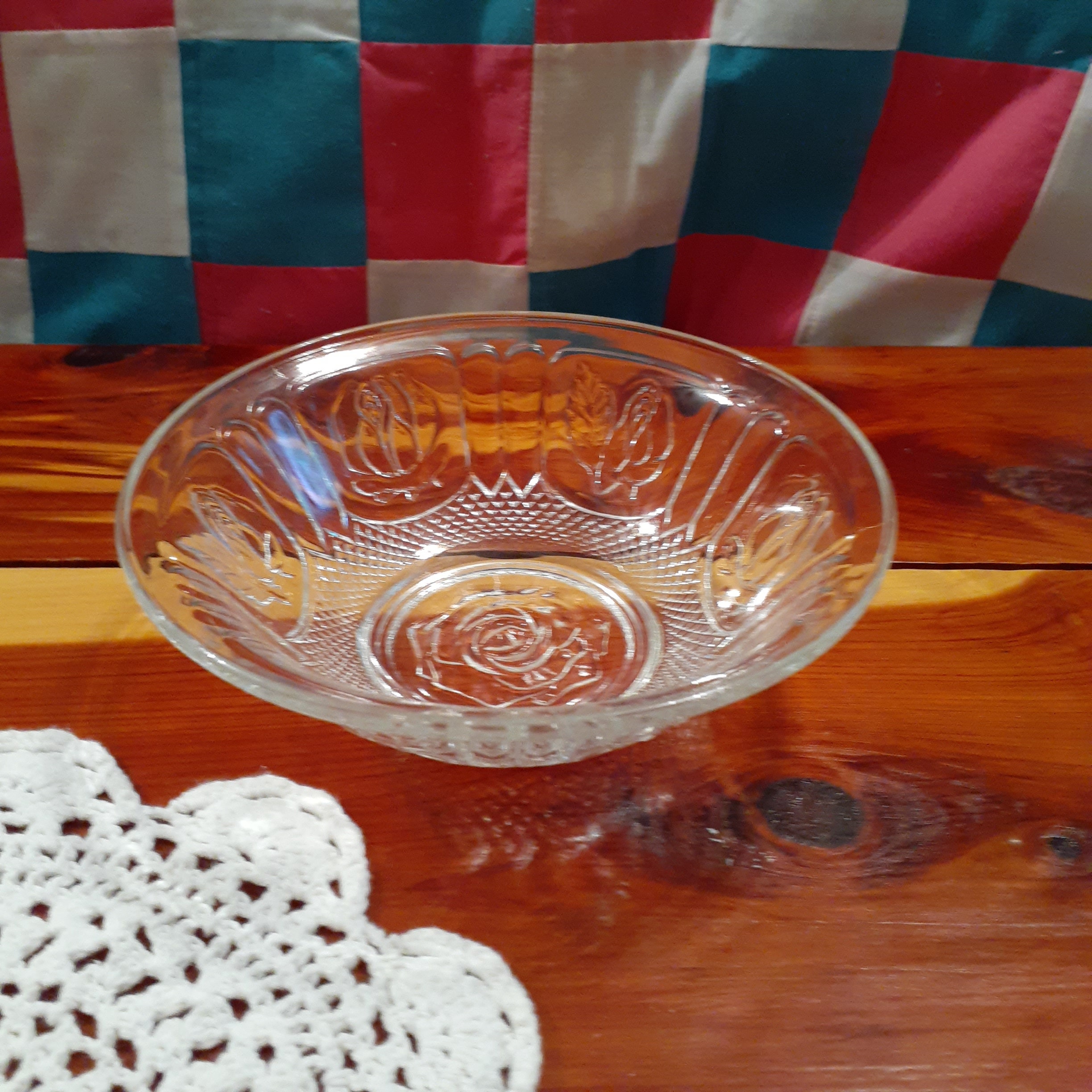 Vintage Kig Indonesia Glass Rose Pattern Serving Bowl - Etsy