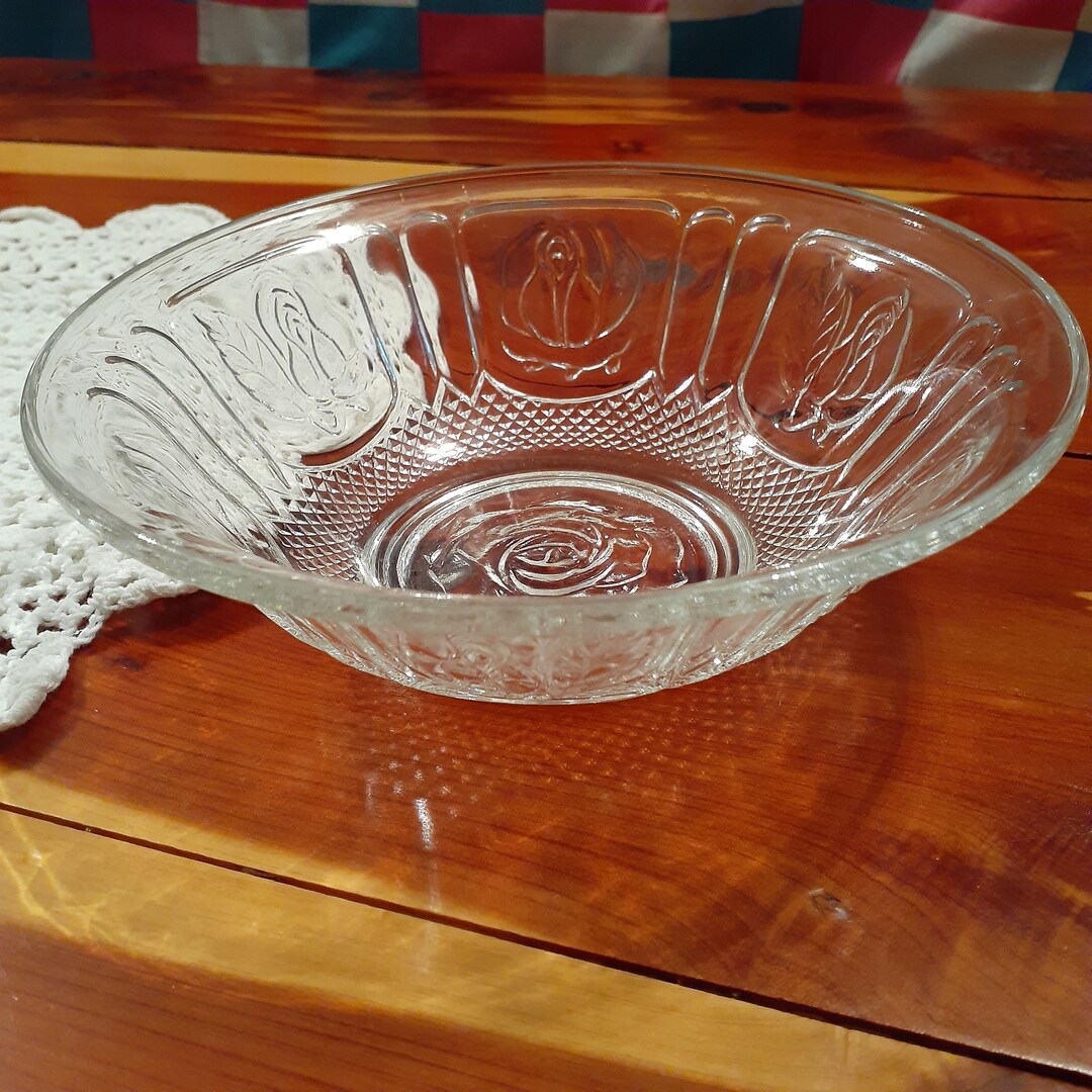 Vintage Kig Indonesia Glass Rose Pattern Serving Bowl - Etsy