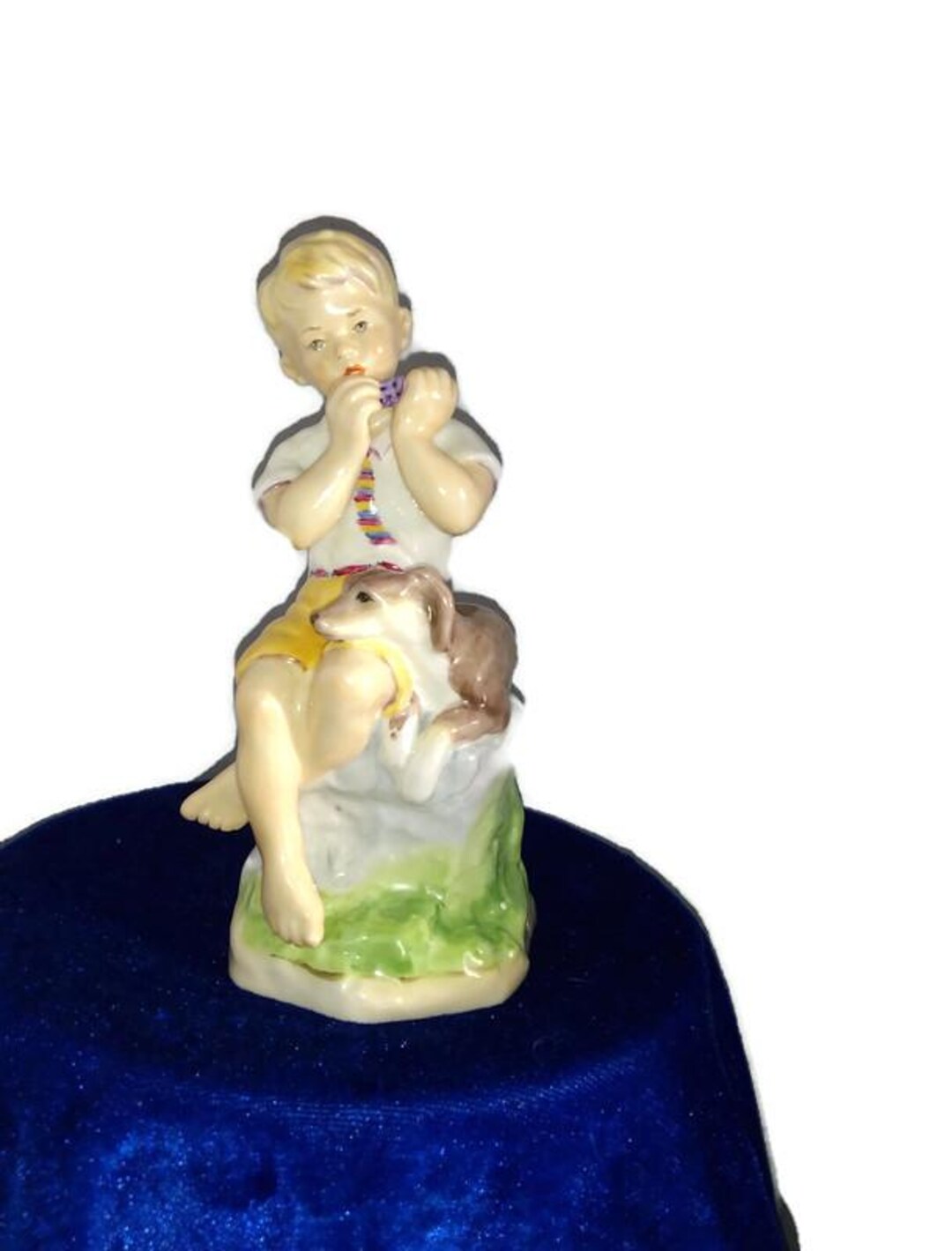Royal Worcester Porcelain June Boy Playing a Harmonica and Dog #3456 ...