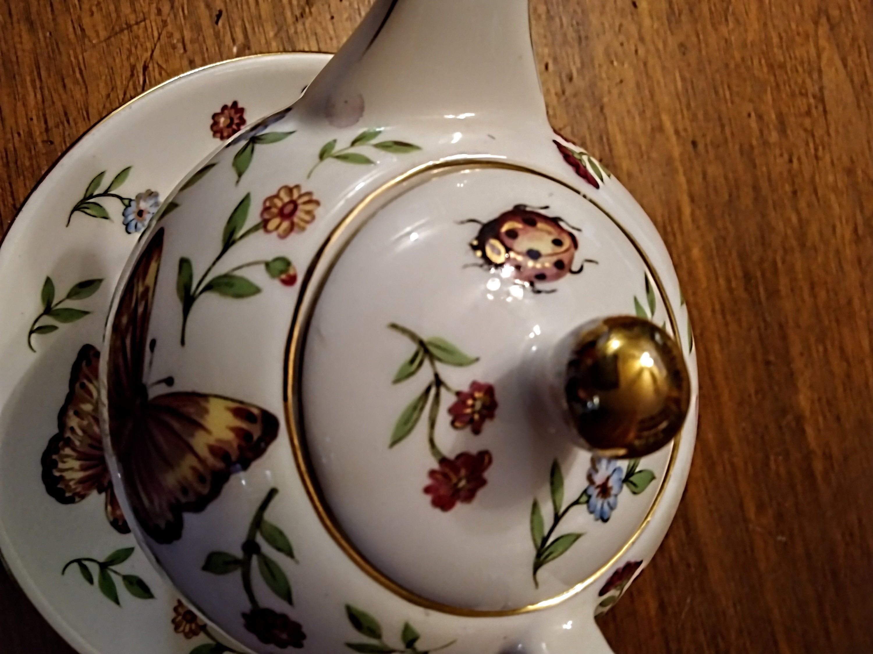Vintage Adeline Fine Porcelain Tea for One With Flowers, Butterfly, Bee ...