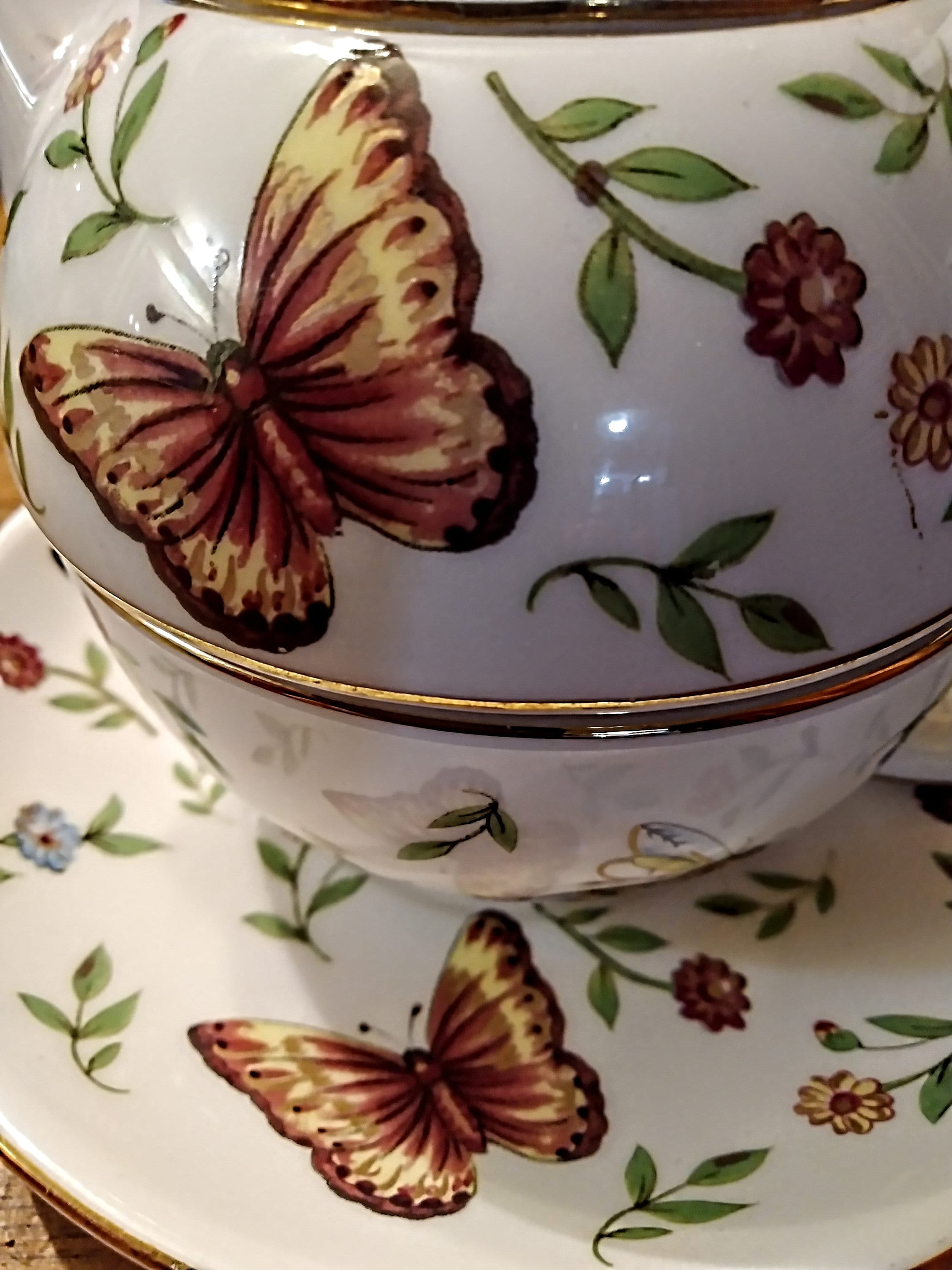 Vintage Adeline Fine Porcelain Tea for One With Flowers, Butterfly, Bee ...