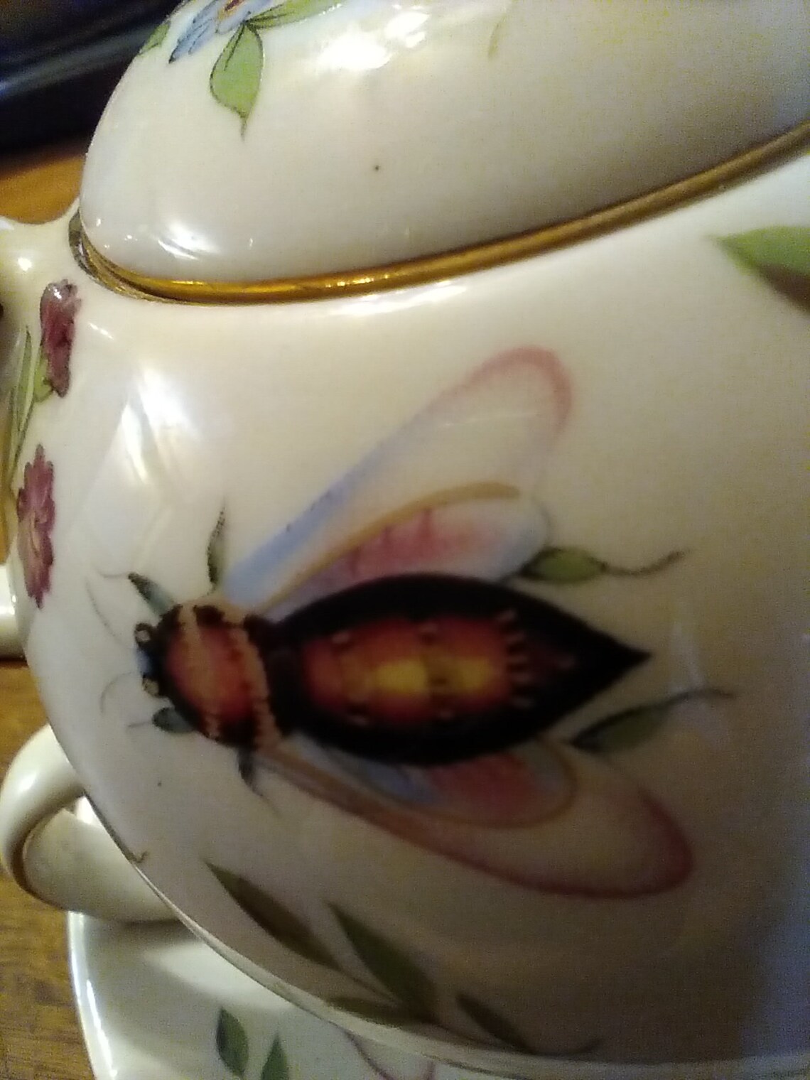 Vintage Adeline Fine Porcelain Tea for One With Flowers, Butterfly, Bee ...