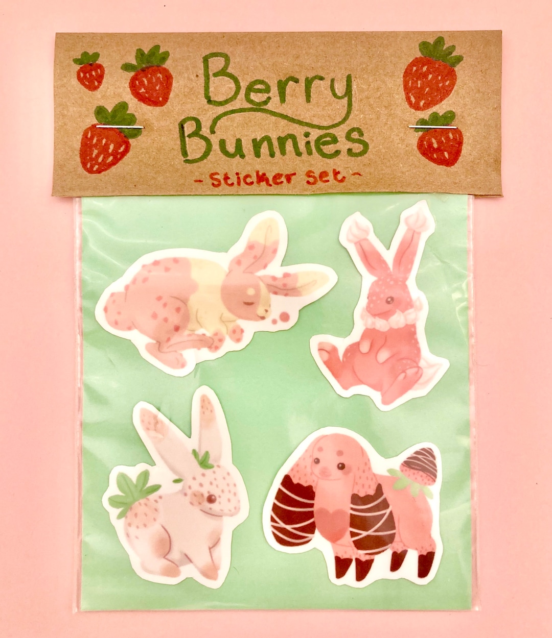 Strawberry Bunny Rabbit Sticker Set | Cute Glossy Laptop Stationery ...