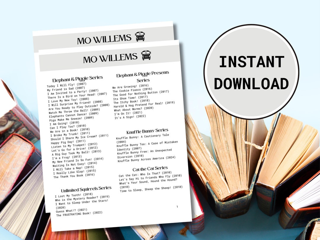 Mo Willems, Reading Checklist, Instant Download, PDF, Reading Tracker ...