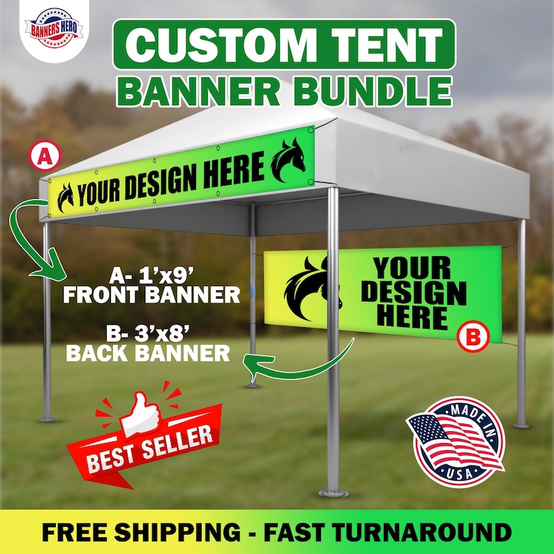 Two Custom Banners, Front 1x9 and Back 3x8 Banner for 10x10 Canopy ...