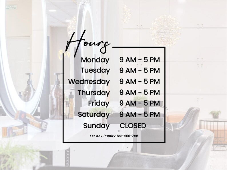 Hours Decal - Custom Hour Decal - Custom Storefront Hours - Shop Hours ...