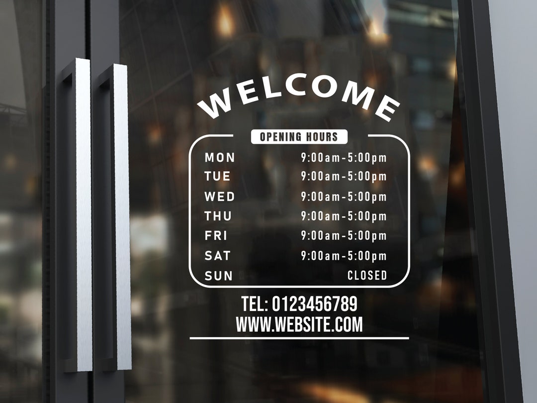 Premium Shop Hours Decal - Custom Hour Decal - Custom Storefront Open ...
