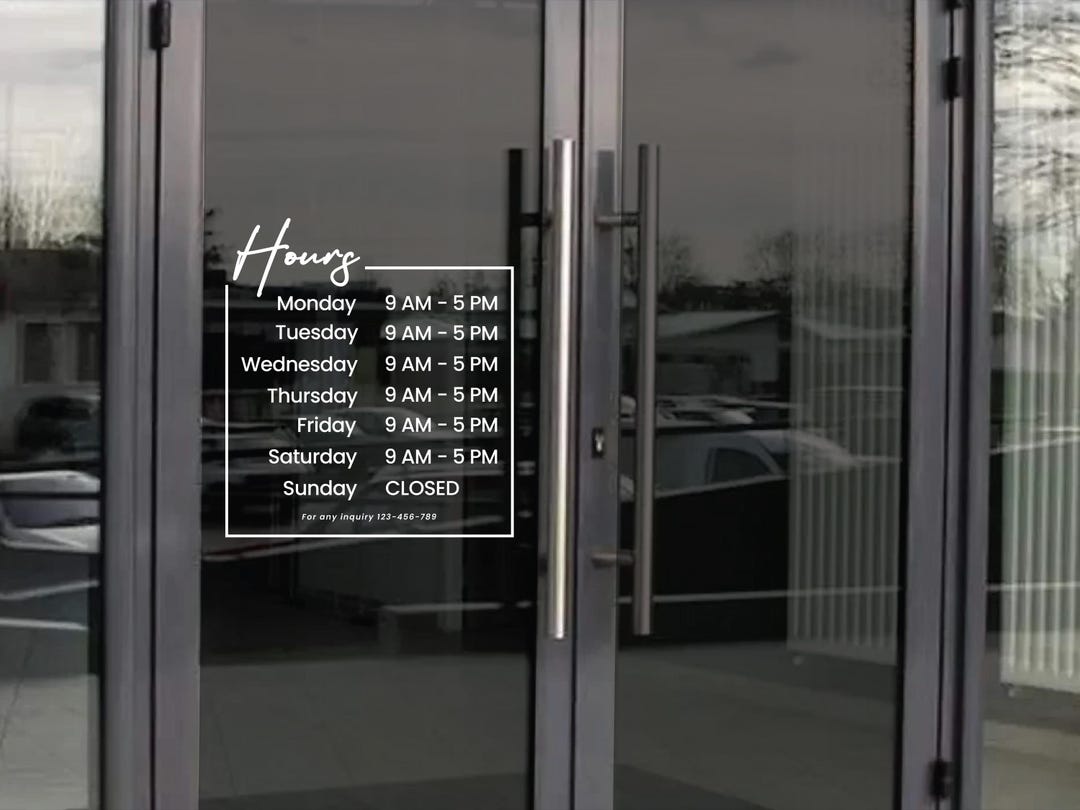 Hours Decal - Custom Hour Decal - Custom Storefront Hours - Shop Hours ...