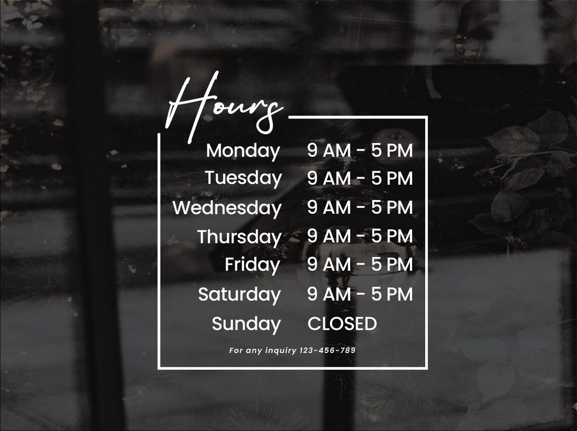 Hours Decal - Custom Hour Decal - Custom Storefront Hours - Shop Hours ...