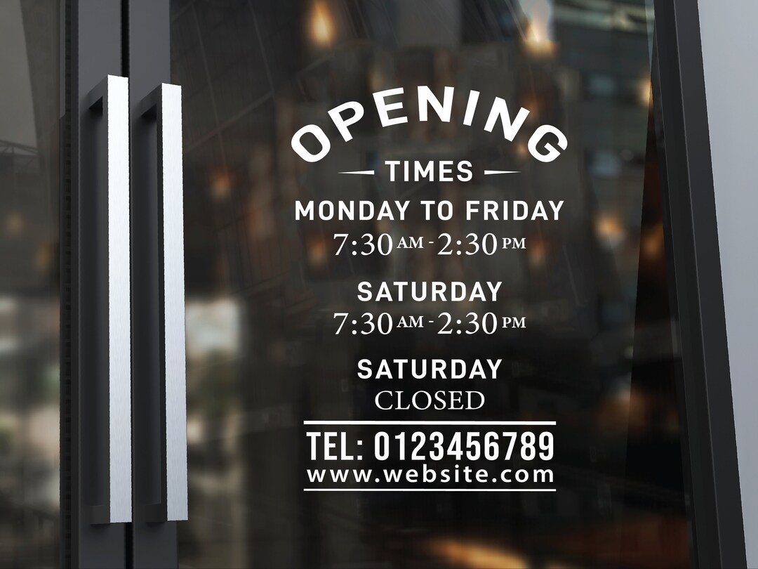 Opening Hours Sign - Custom Hour Decal - Custom Storefront Open ...