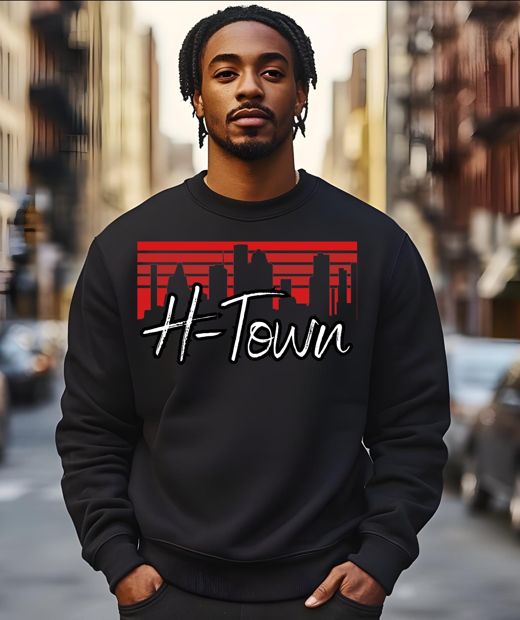 Houston Skyline With H-town Graphic Design, Design With Vibrant ...
