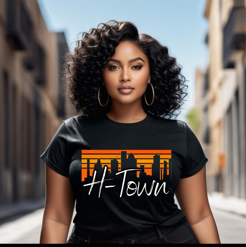 Houston Skyline With H-town Graphic Design, Design With Vibrant ...