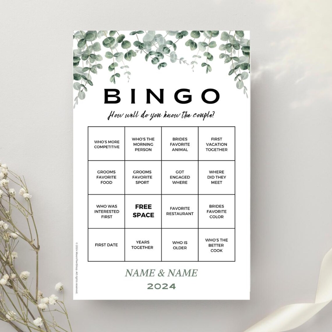 BINGO KIT - Eucalyptus - How Well Do You Know the Couple? Printed Game ...