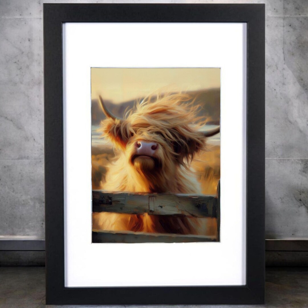 Highland Cow Framed Print: Scottish Highlands Decor - A4 - Etsy
