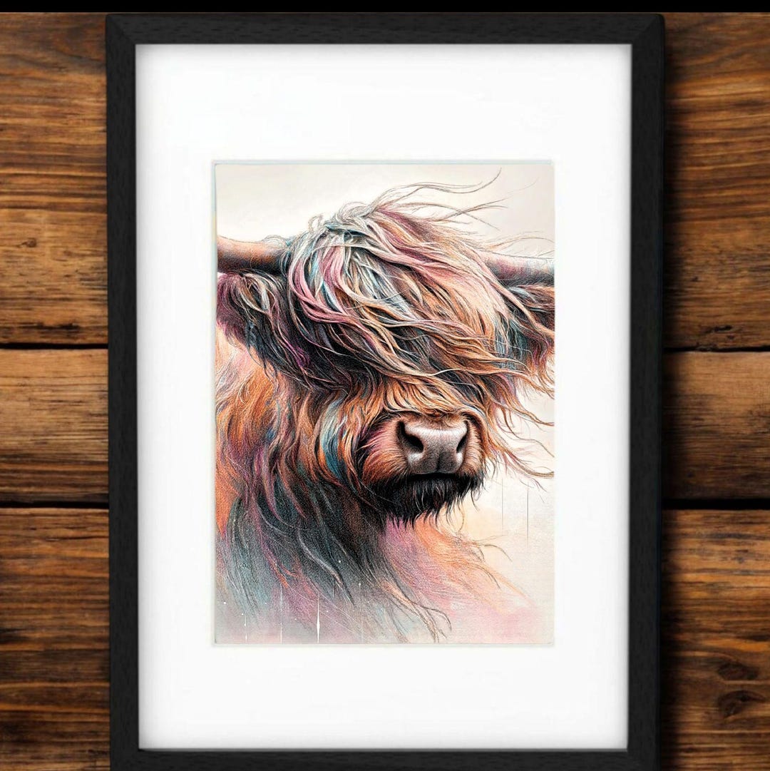 Angus in the Fog Highland Cow Framed Print: Scottish Room Decor (A4, 16 ...