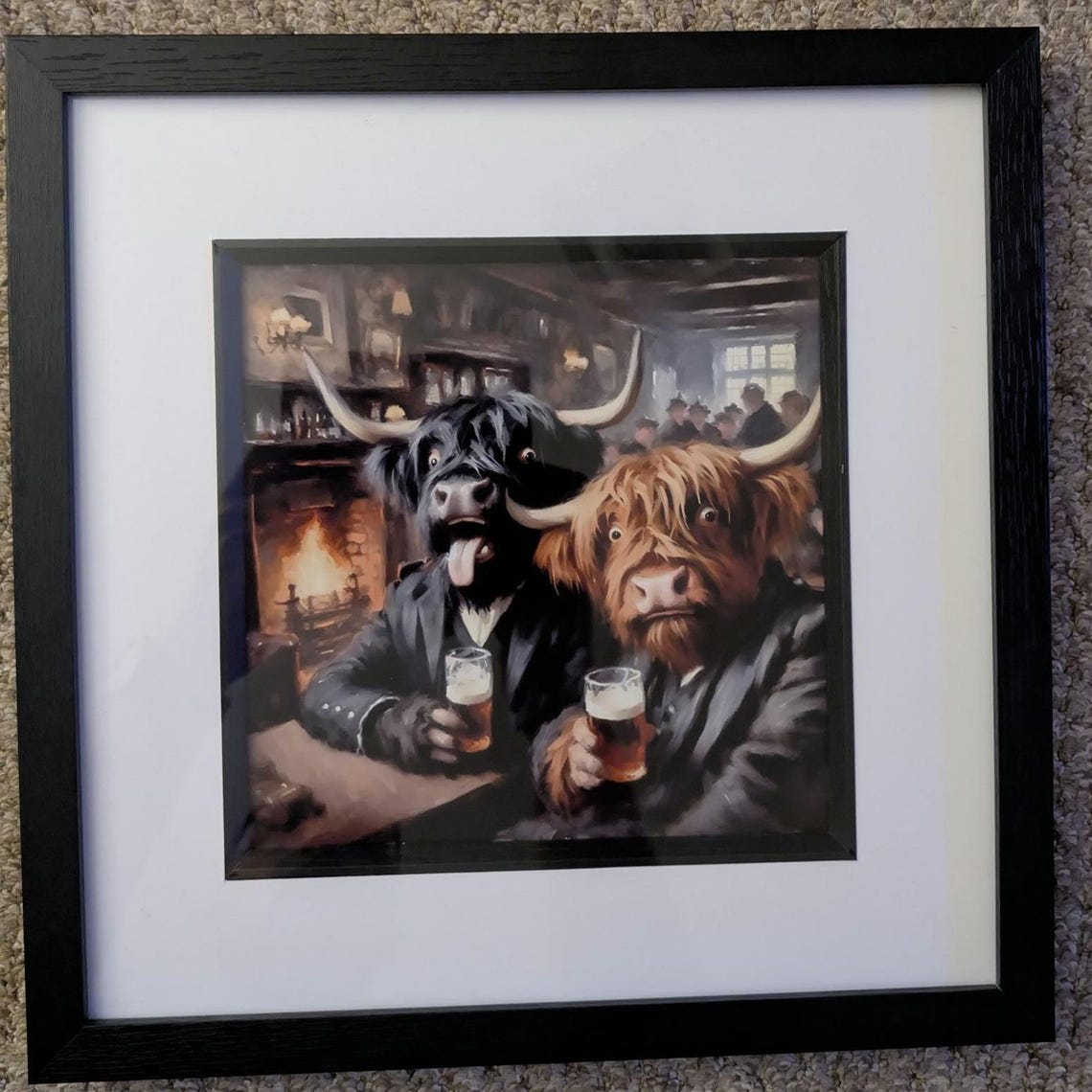 Highland Cow Pub Print: Scottish Wall Art in Black Frame (12x12) - Etsy