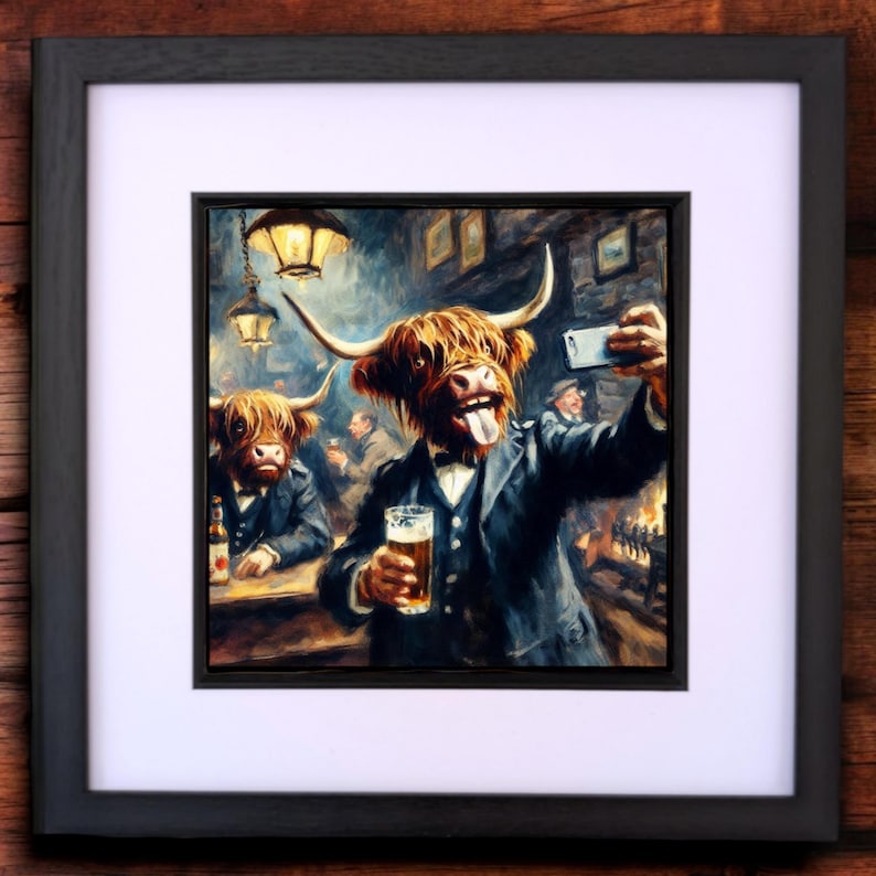 Highland Cow Pub Print: Scottish Wall Art in Black Frame - Etsy