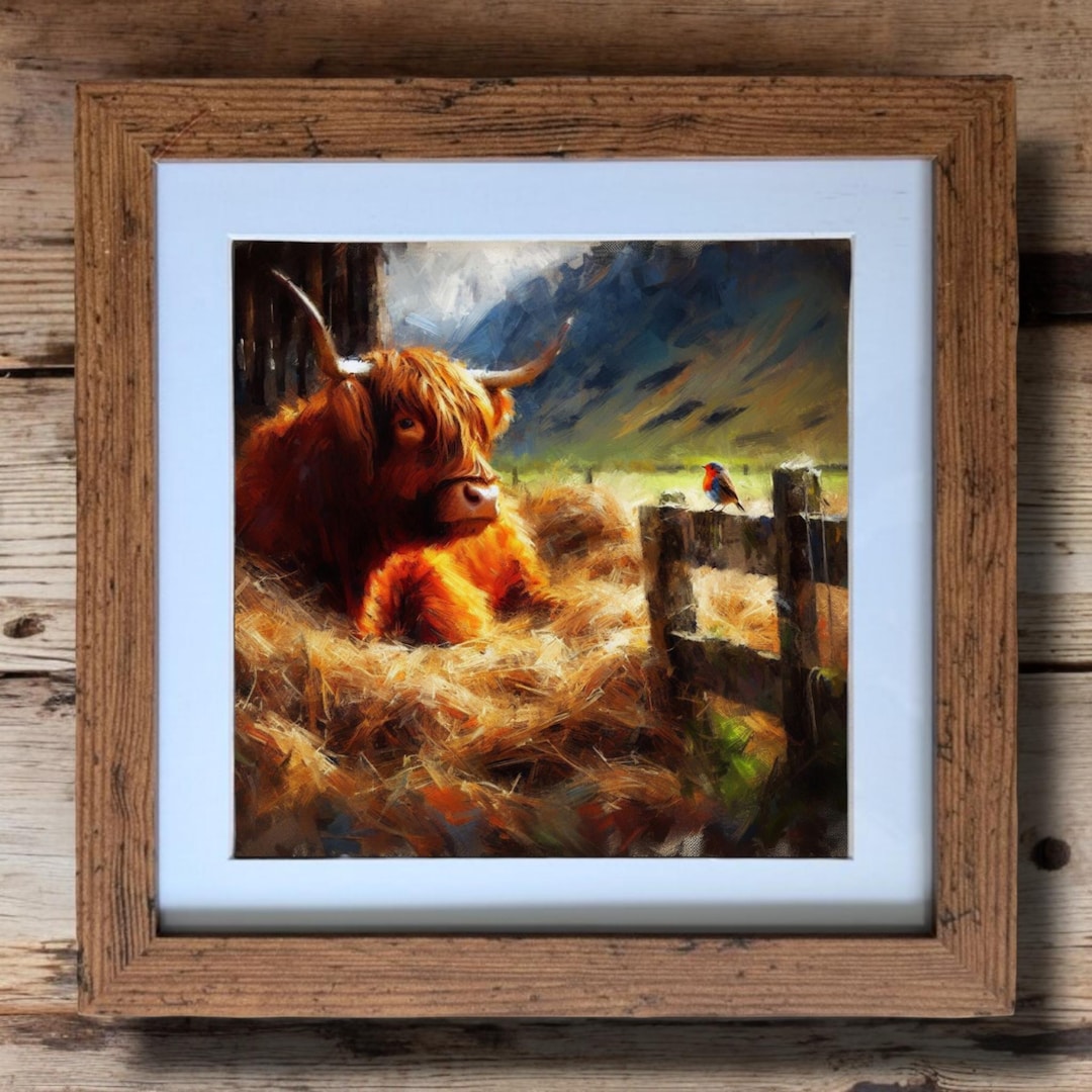 Framed Highland Cow Print: Angus and Robin, Scottish Art (10"x10") - Etsy