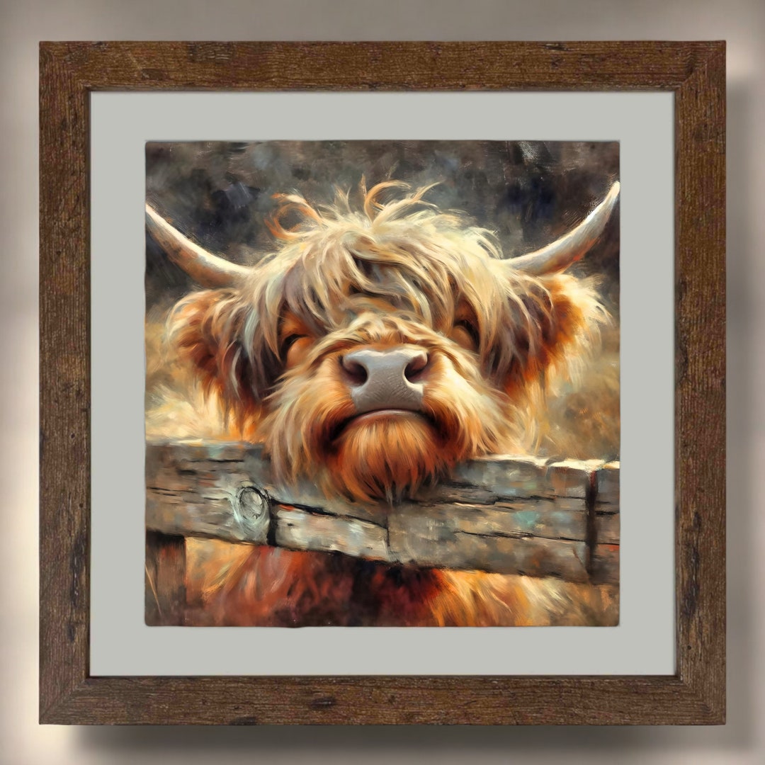 Highland Cow Framed Print: Scottish Highlands Rustic Oak Decor - A Good ...