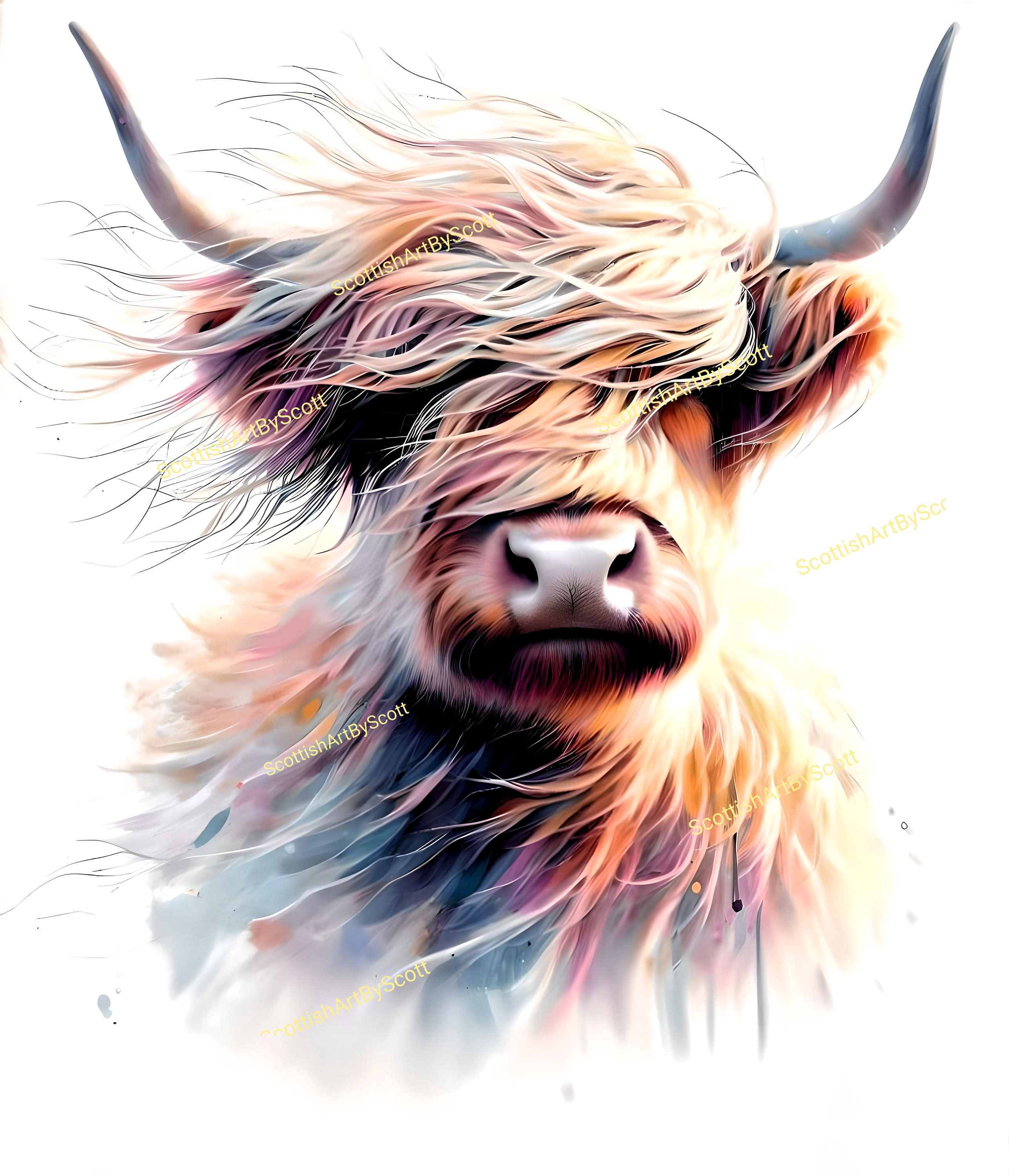 Scottish Highland Cow Wall Art Print, Gift, Room Decor - Caught in a ...