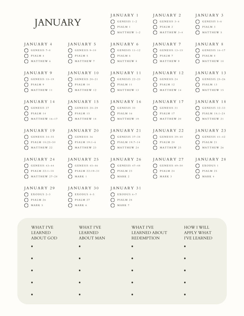 2026 One Year Bible Reading Plan | Printable Bible Read Through ...