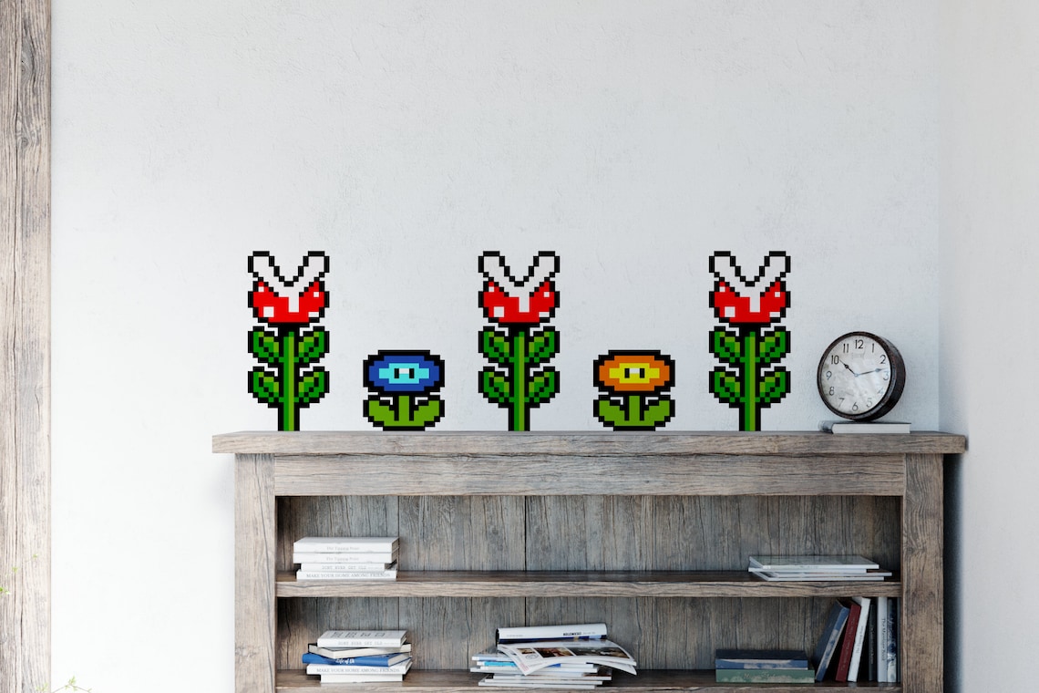 Super Mario Flowers Wall Art Sticker Pack / 8-bit Style / Fire Flower ...