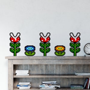 Super Mario Flowers Wall Art Sticker Pack / 8-bit Style / Fire Flower ...