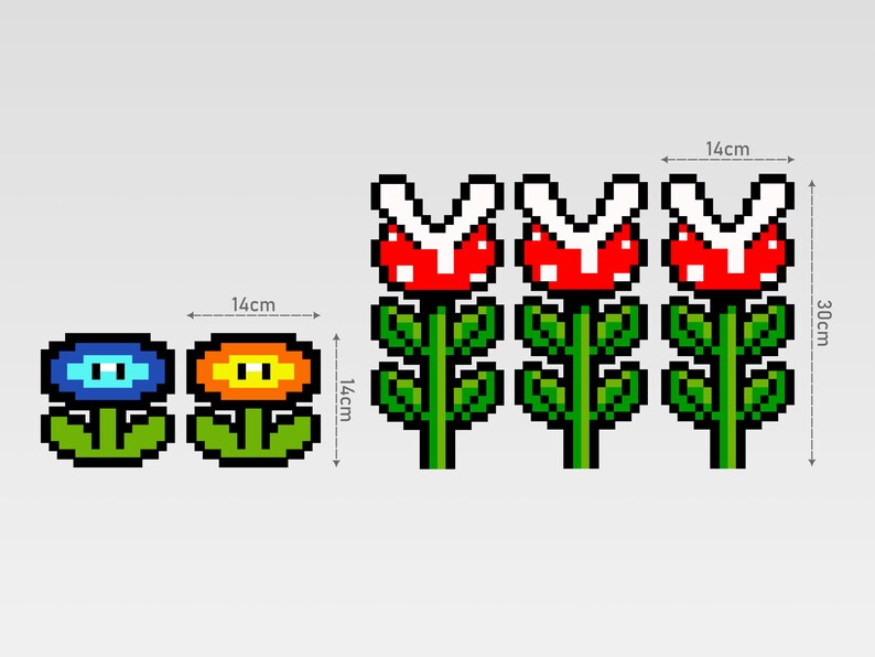Super Mario Flowers Wall Art Sticker Pack / 8-bit Style / Fire Flower ...