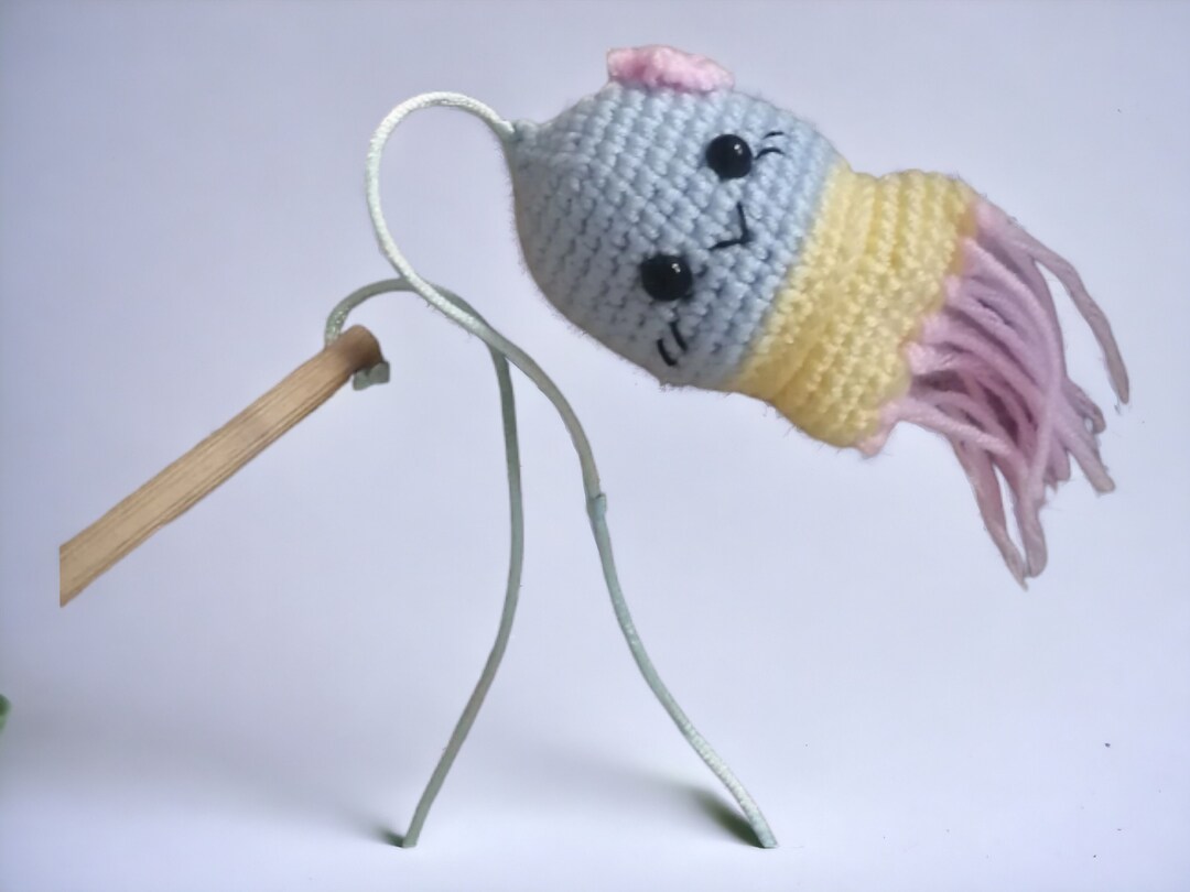 Handmade Tasseled Amigurumi Animal Figured Cat Wand With Bell 40cm ...