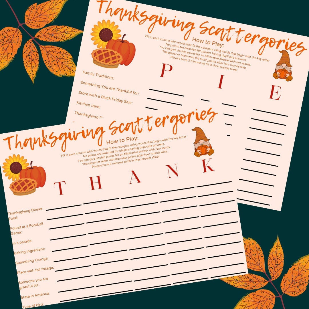 Thanksgiving Scattergories Game, Trivia Game, Christmas Games ...