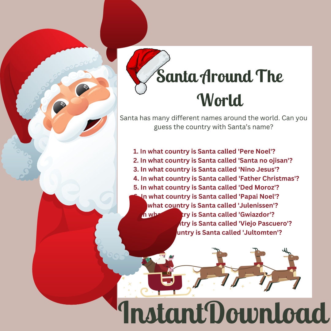 Santa Around the World Printable Christmas Game, Educational Christmas ...