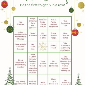 Christmas Family Bingo Card Game, Family Adult and Kids Holiday ...