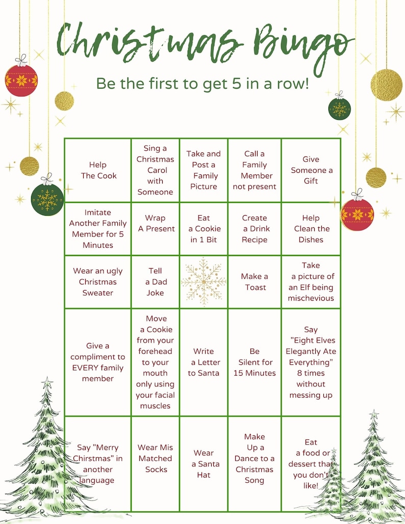 Christmas Family Bingo Card Game, Family Adult and Kids Holiday ...