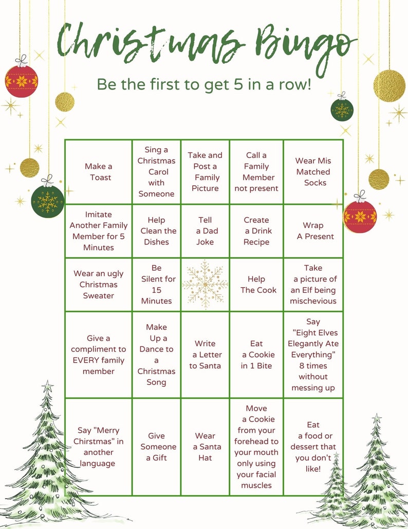 Christmas Family Bingo Card Game, Family Adult and Kids Holiday ...