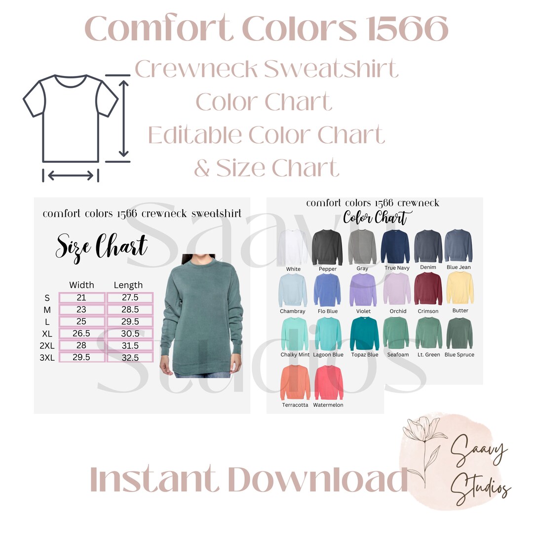 Comfort Colors 1566 Size Chart and Color Chart, Comfort Colors Size ...