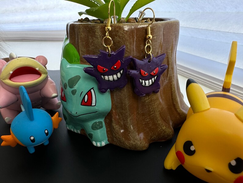 Gengar Pokemon Dangle Purple Clay Polymer Earrings - Etsy